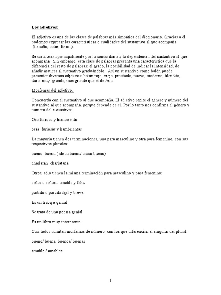 Adjetivos: Tipos y Uso en Oraciones | PDF | Adjetivo | Sustantivo