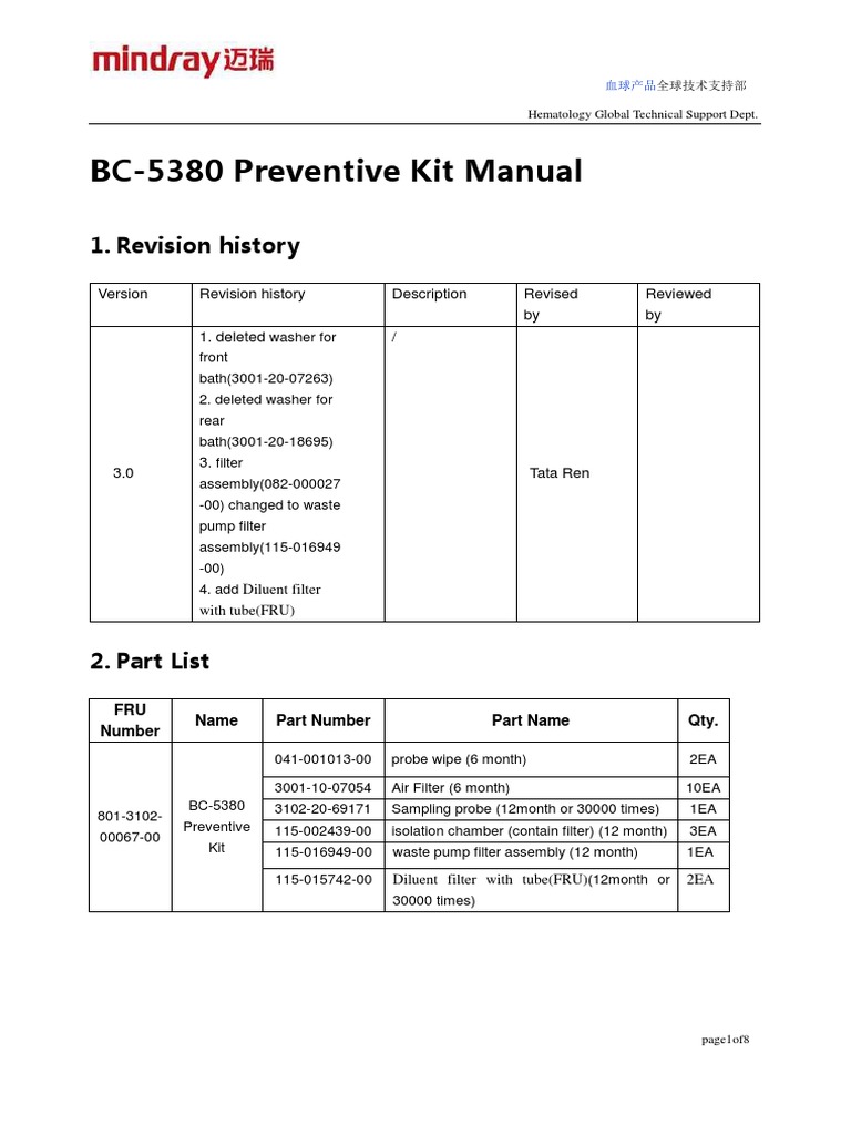 BC-5380 Preventive Kit Manual V3.0 en | PDF | Hydraulic Engineering ...