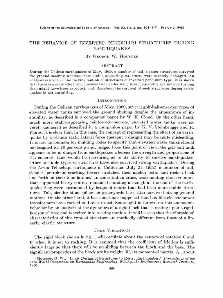 The Behavior of Inverted Pendulum Structures During Earthquakes ...