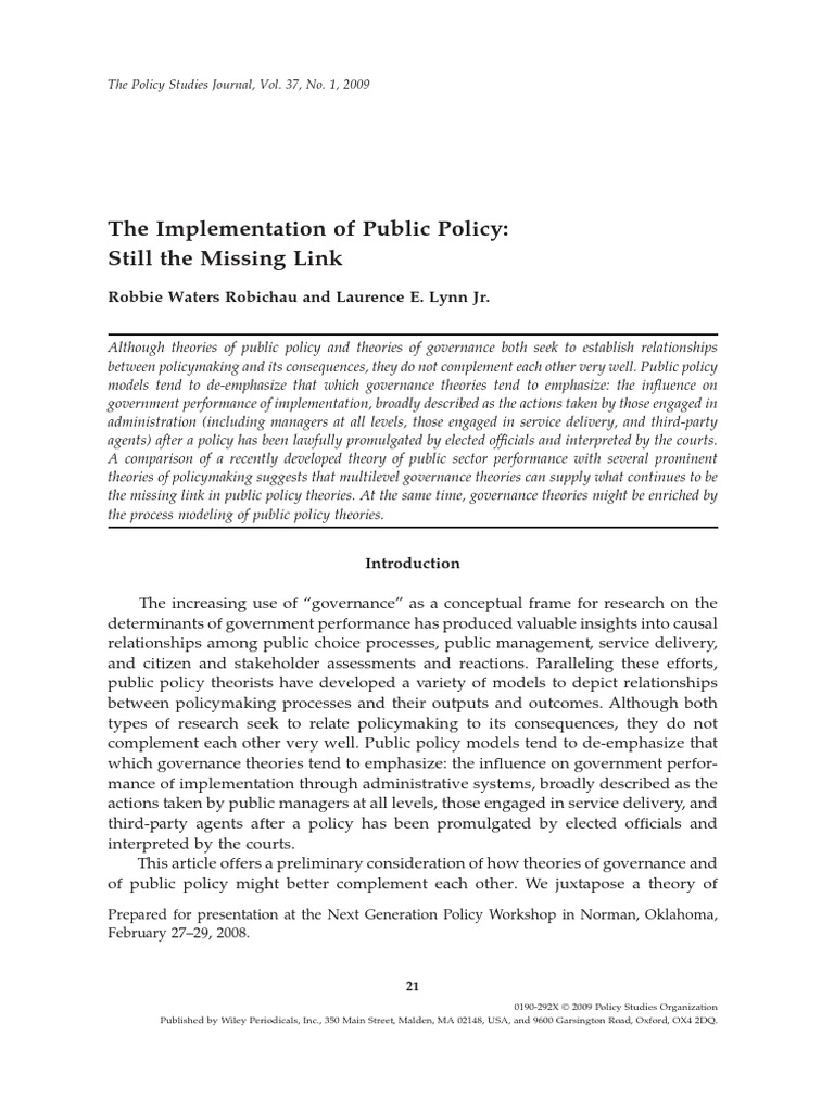The Implementation of Public Policy | PDF | Governance | Policy