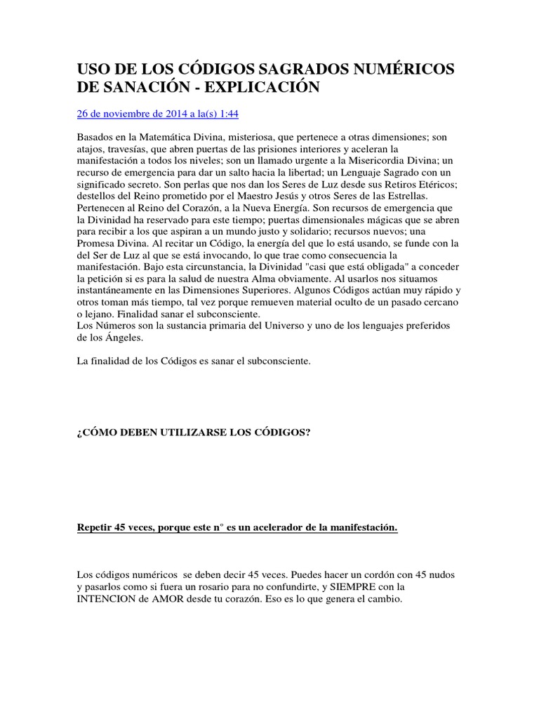 Uso de Los Códigos Sagrados Numéricos de Sanación | PDF | Hipnosis | Amor