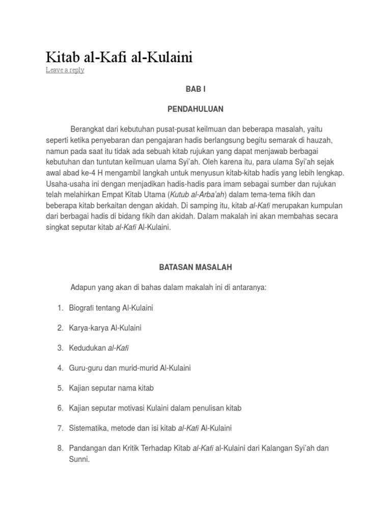 Kitab Al Kafi Dan Kedudukannya | PDF
