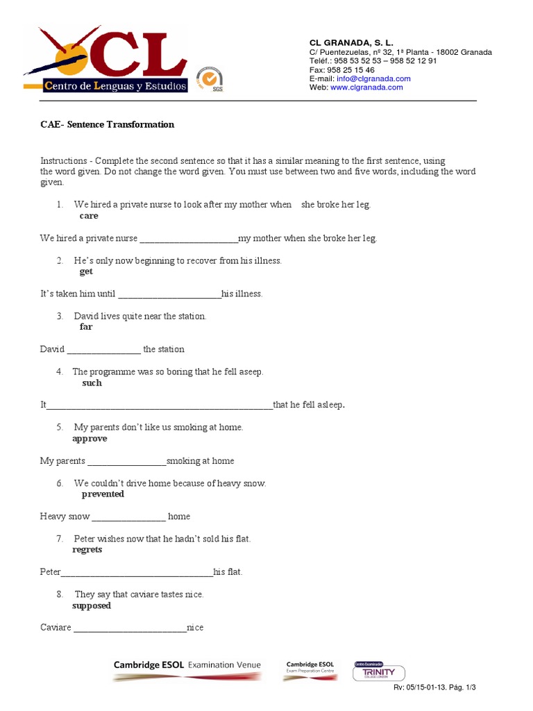 CAE Sentence Transformation | PDF