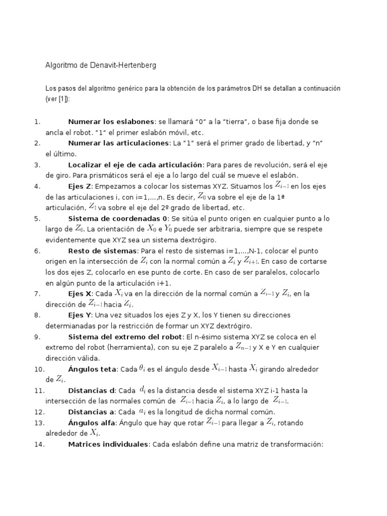 Algoritmo de Denavit-Hartenberg | PDF