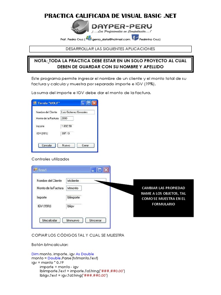 Practica Calificada de Visual Basic | PDF | Básico | Ingeniería Informática