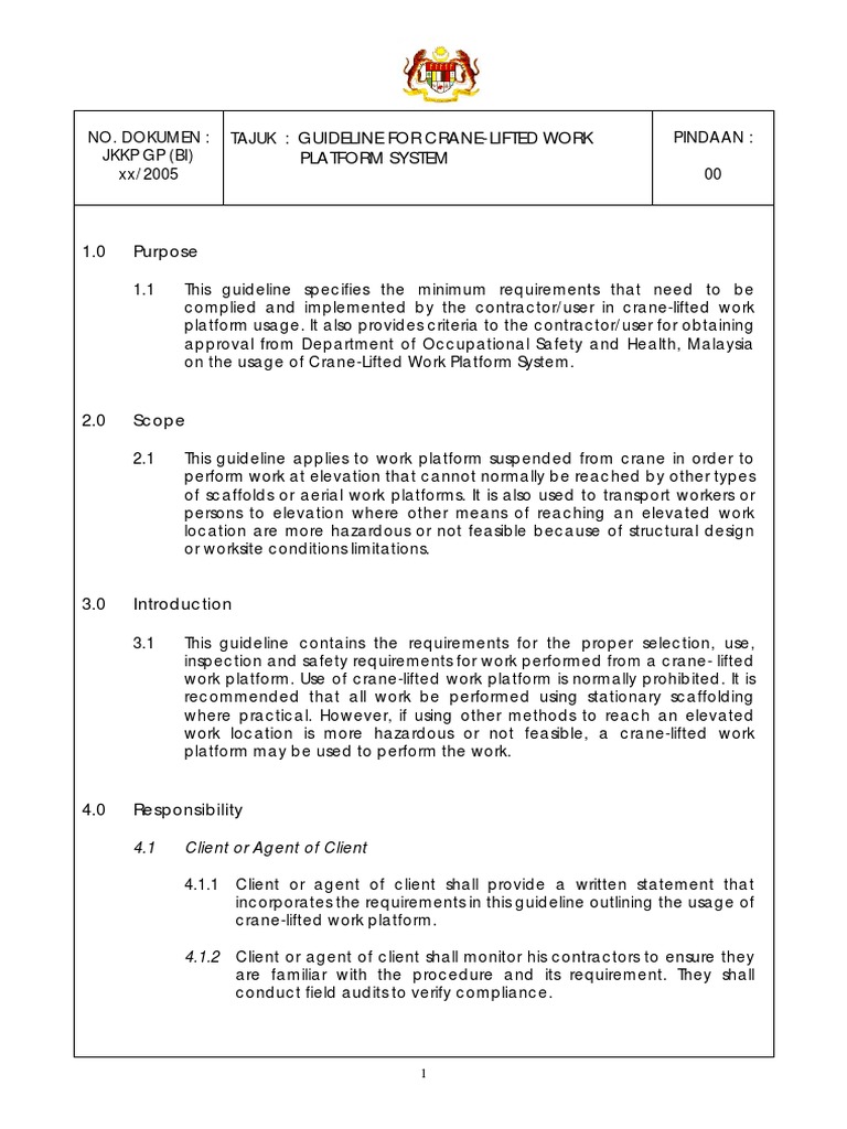Guideline for the Safe Use of Crane-Lifted Work Platforms: Requirements ...