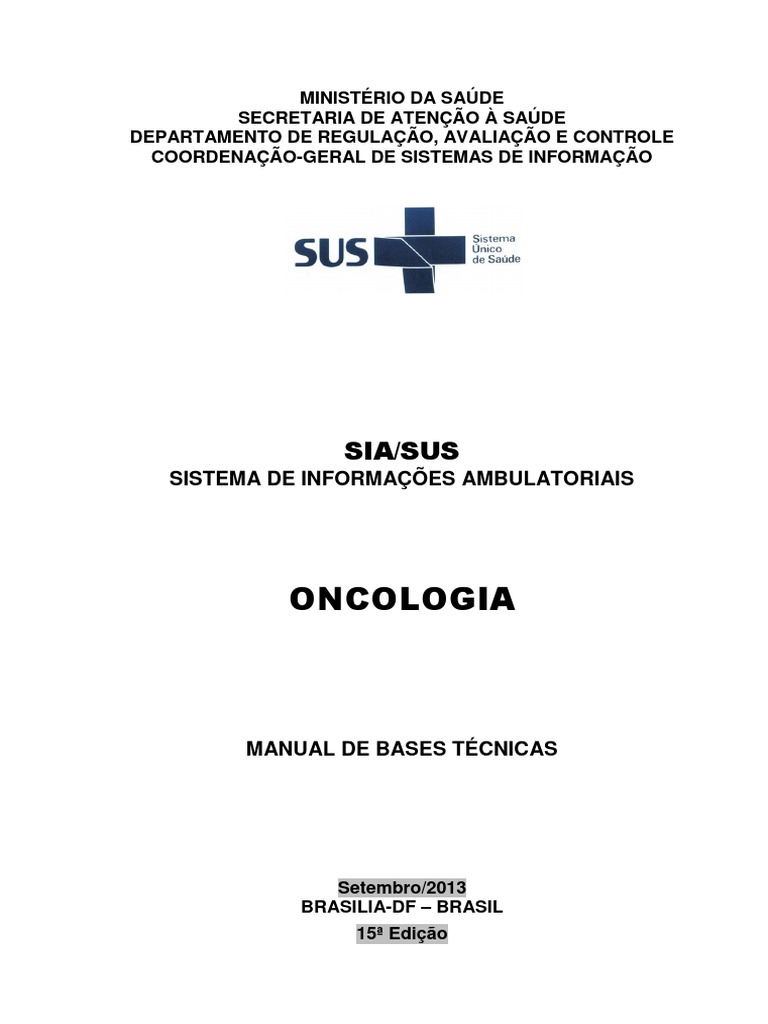 Manual de Oncologia SIA/SUS 15ª Edição | PDF | Epitélio | Câncer