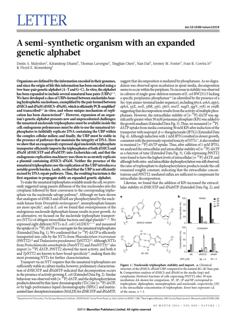 A Semi-Synthetic Organism With An Expanded Genetic Alphabet ...
