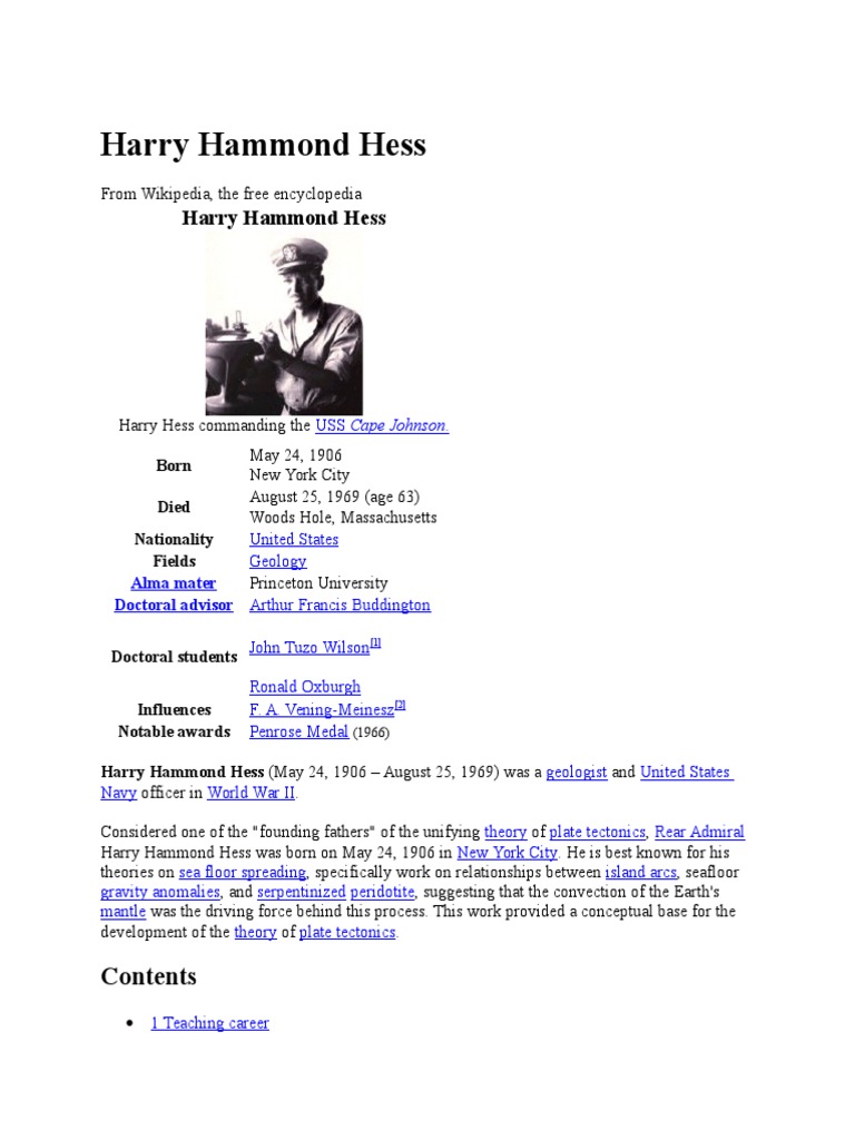 Harry Hammond Hess | PDF | Earth Sciences | Geology