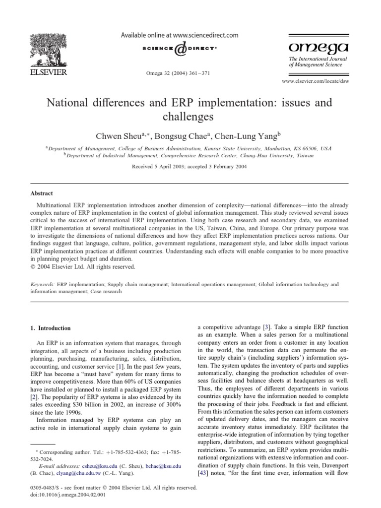 National Dierences and ERP Implementation: Issues and Challenges | PDF | Enterprise Resource ...