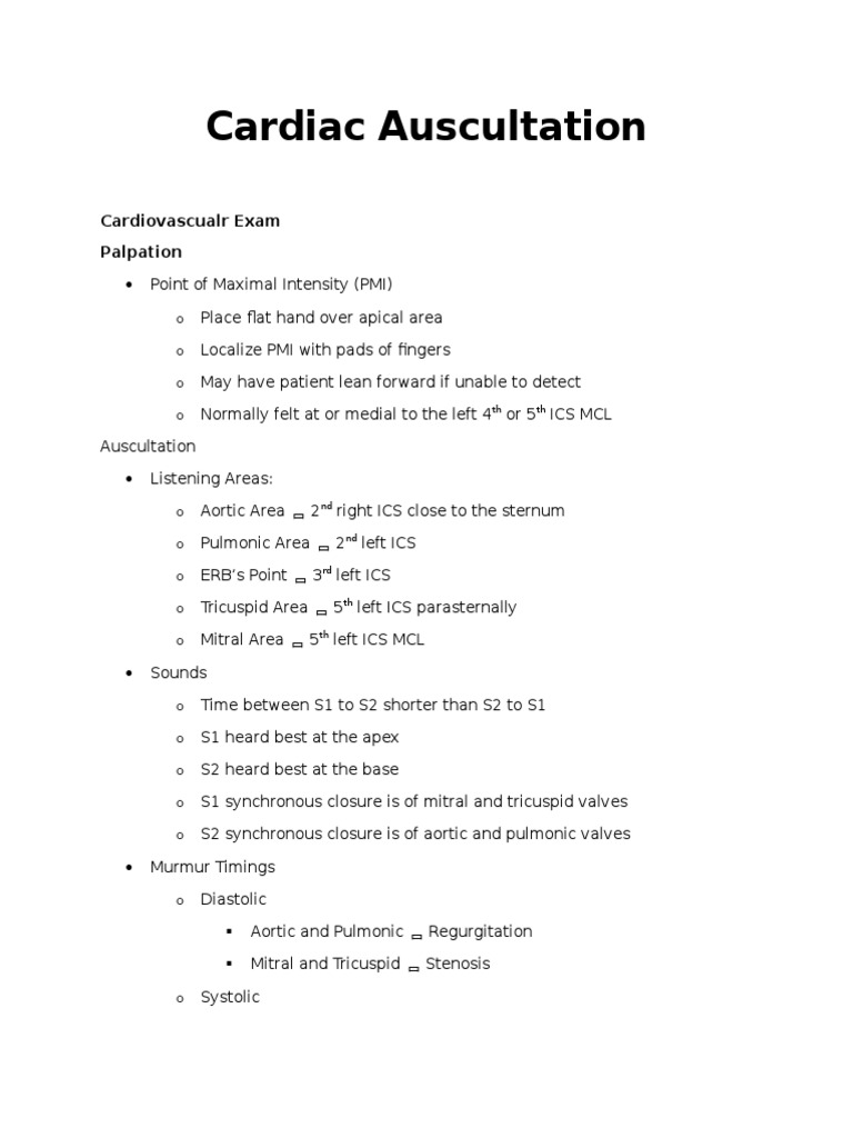 Cardiac Auscultation: Cardiovascualr Exam Palpation | PDF | Pulse ...