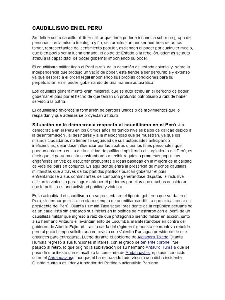 Caudillismo en El Peru | PDF | Corrupción política | Gobierno