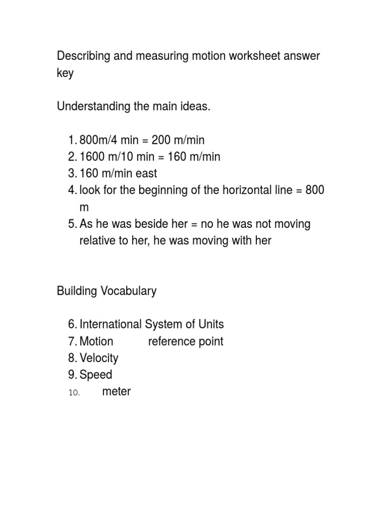 Motion and Speed Worksheet Answers | PDF | Physical Phenomena ...