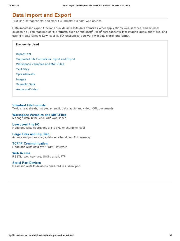 Data Import and Export - MATLAB & Simulink - MathWorks India PDF | PDF