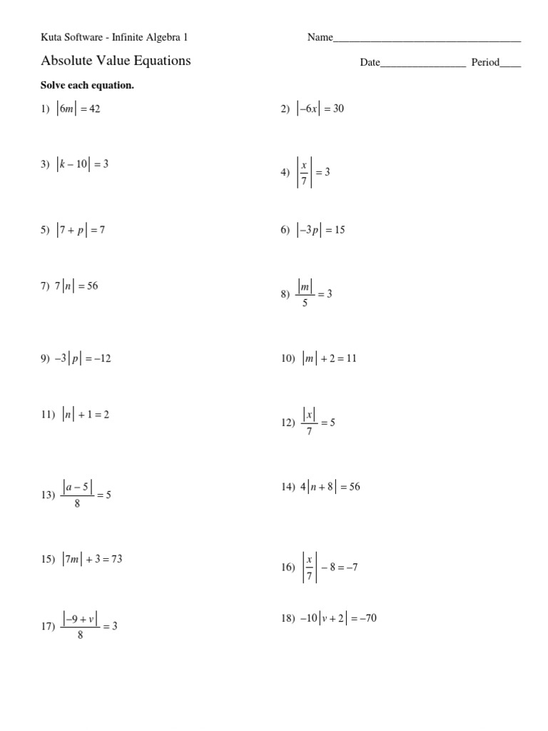 Absolute Value Equations Worksheets How To Solve Absolute Value