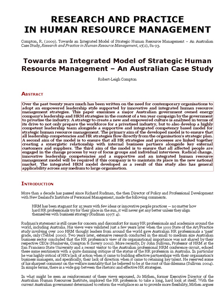 Integrated HRM Strategies in Australia | PDF | Human Resource ...