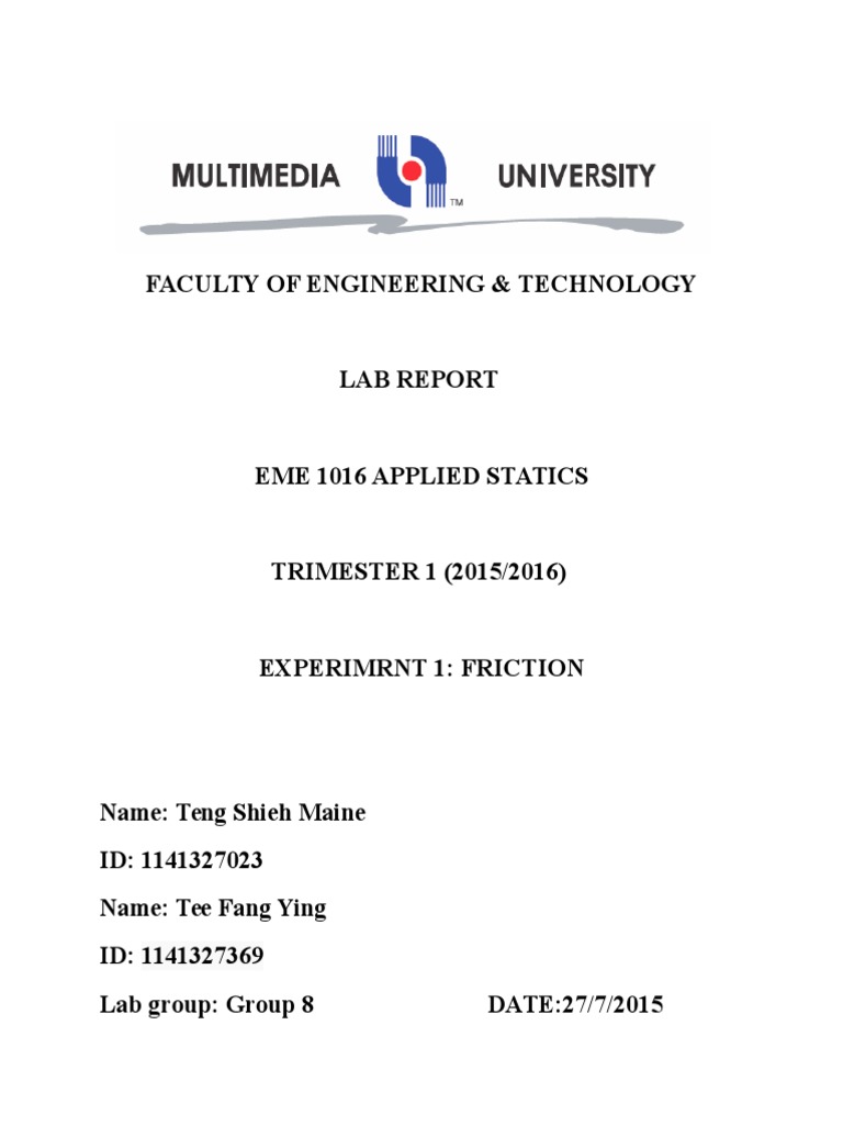 Friction Lab Report | PDF | Friction | Force