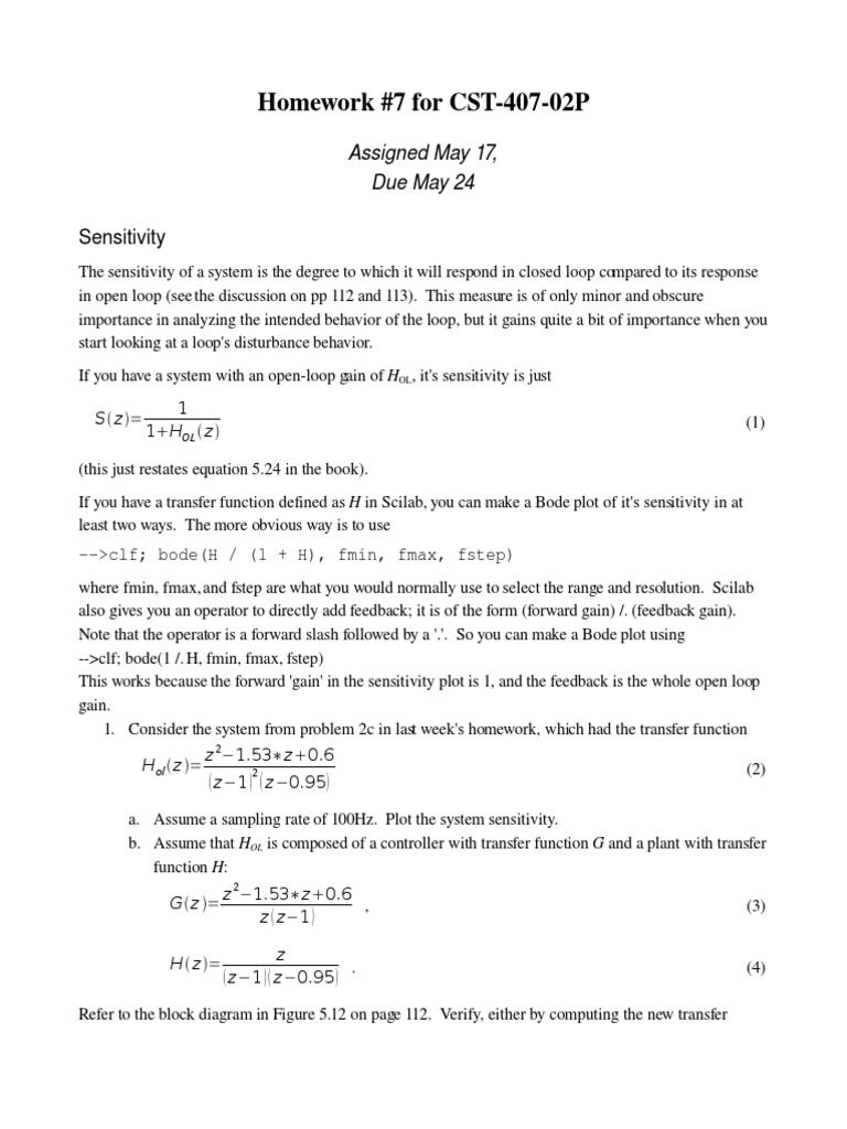 Homework #7 For CST 407 02P: Sensitivity | PDF | Signal Processing ...