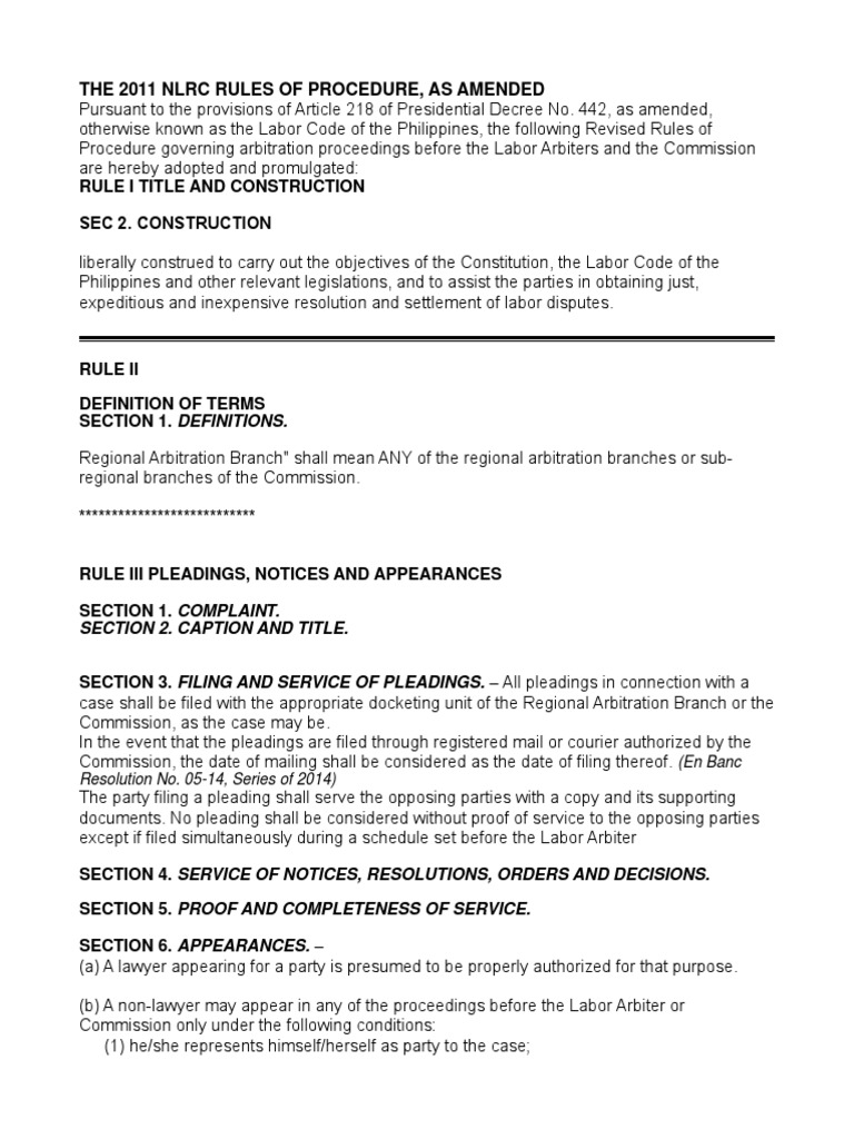2011 NLRC Rules of Procedure Overview | PDF | Arbitration | Judgment (Law)