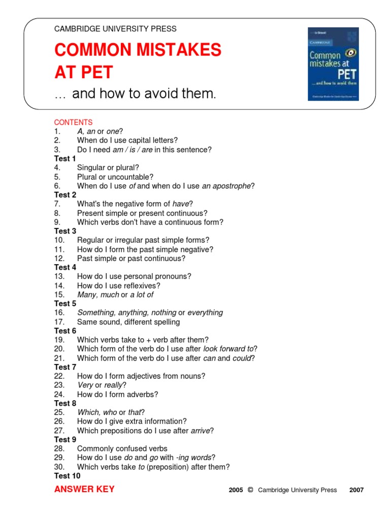 Common Mistakes PET | PDF | Grammatical Number | Plural