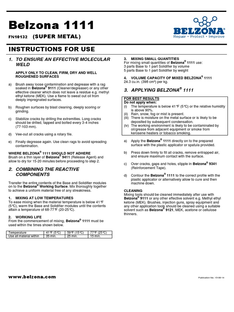 Belzona 1111 Instruction Use | PDF
