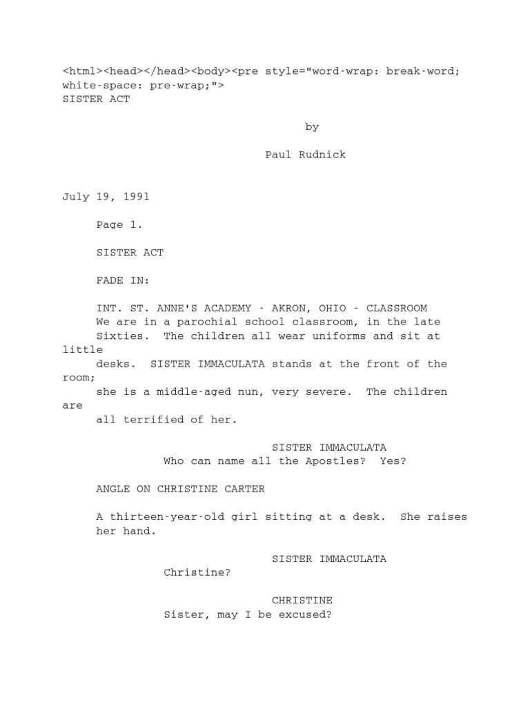 Sister Act Script Movie | PDF | Nun | Clothing