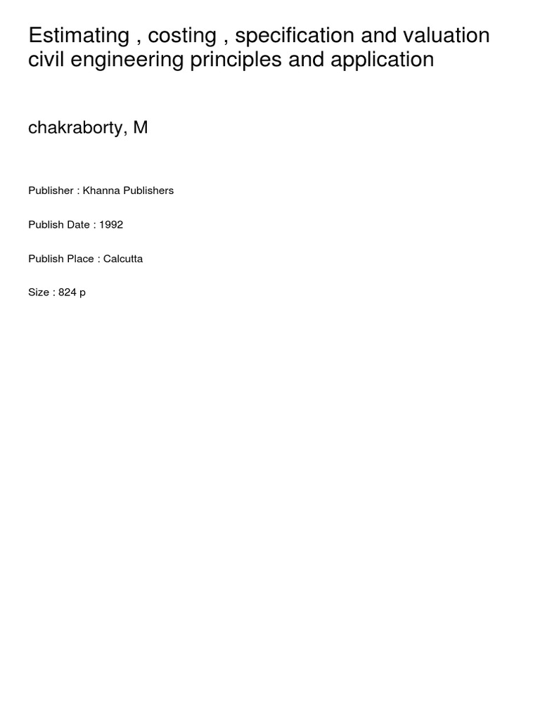 Estimating, Costing, Specification and Valuation Civil Engineering ...