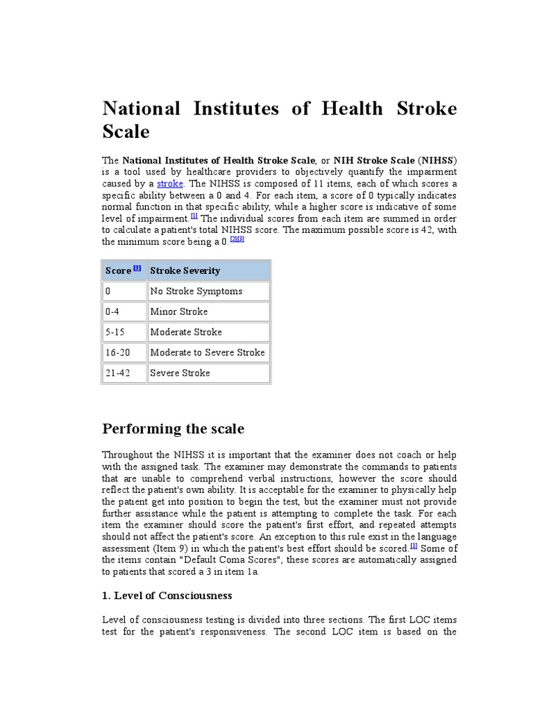 NIH Stroke Scale Overview and Scoring | PDF | Neuropsychological ...