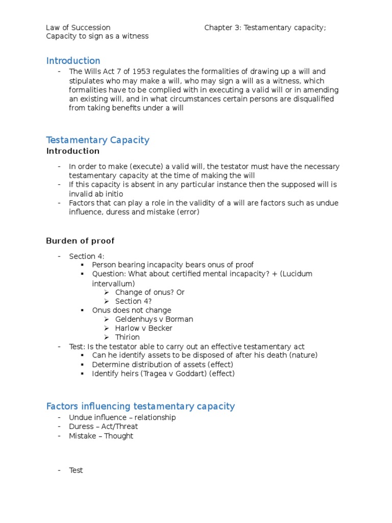 Chapter 3 - Testamentary Capacity - Capacity To Sign As A Witness | PDF ...