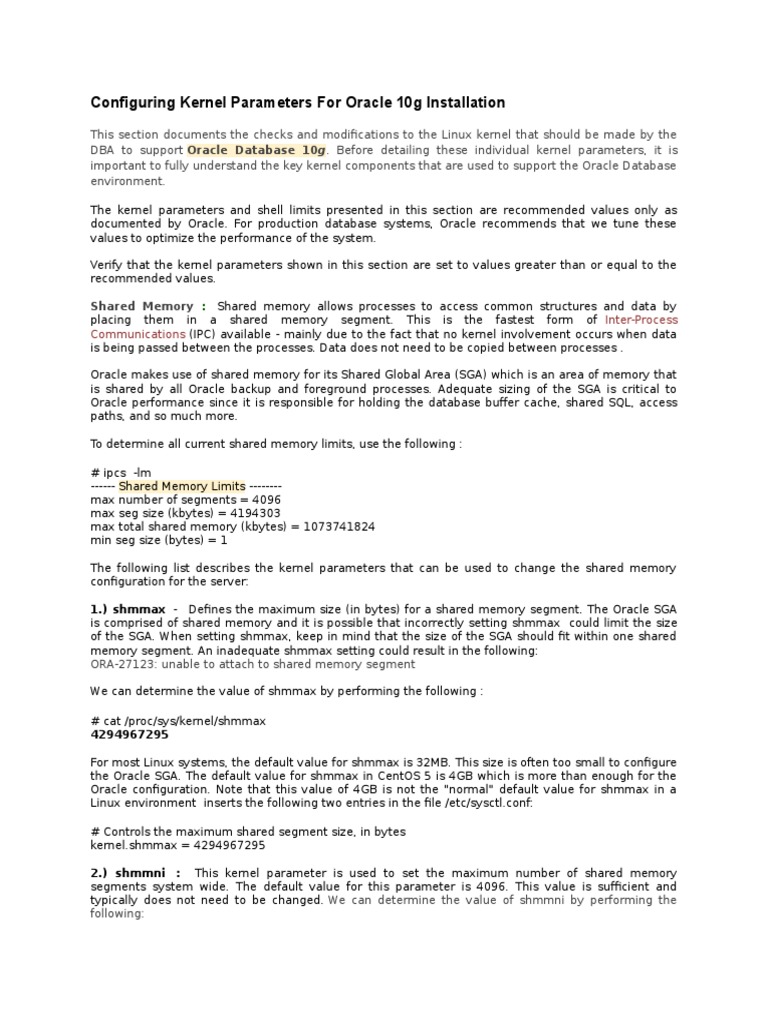 Configuring Kernel Parameters For Oracle 10g Installation | PDF | Oracle Database | Port ...