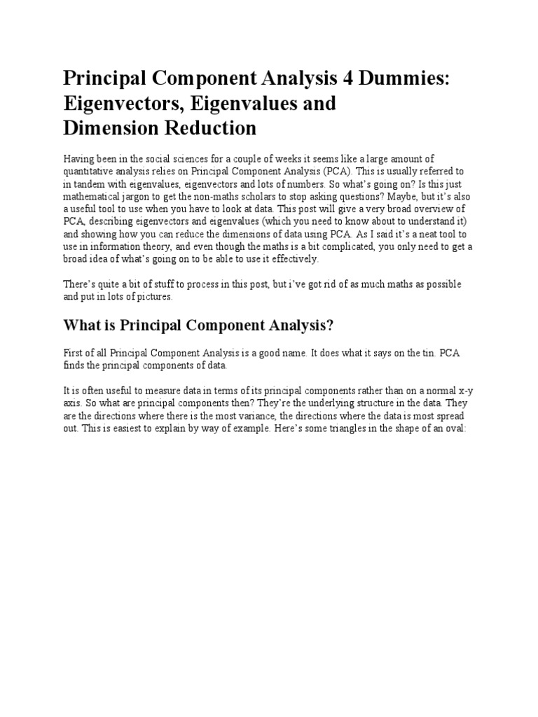 PCA for Dummies: A Guide to Principal Component Analysis, Eigenvalues and Dimension Reduction ...