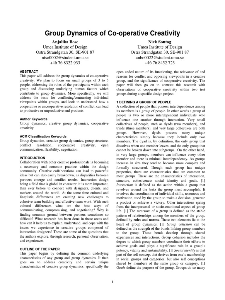 Group Dynamics of Cooperative Creativity | PDF | Social Group | Creativity