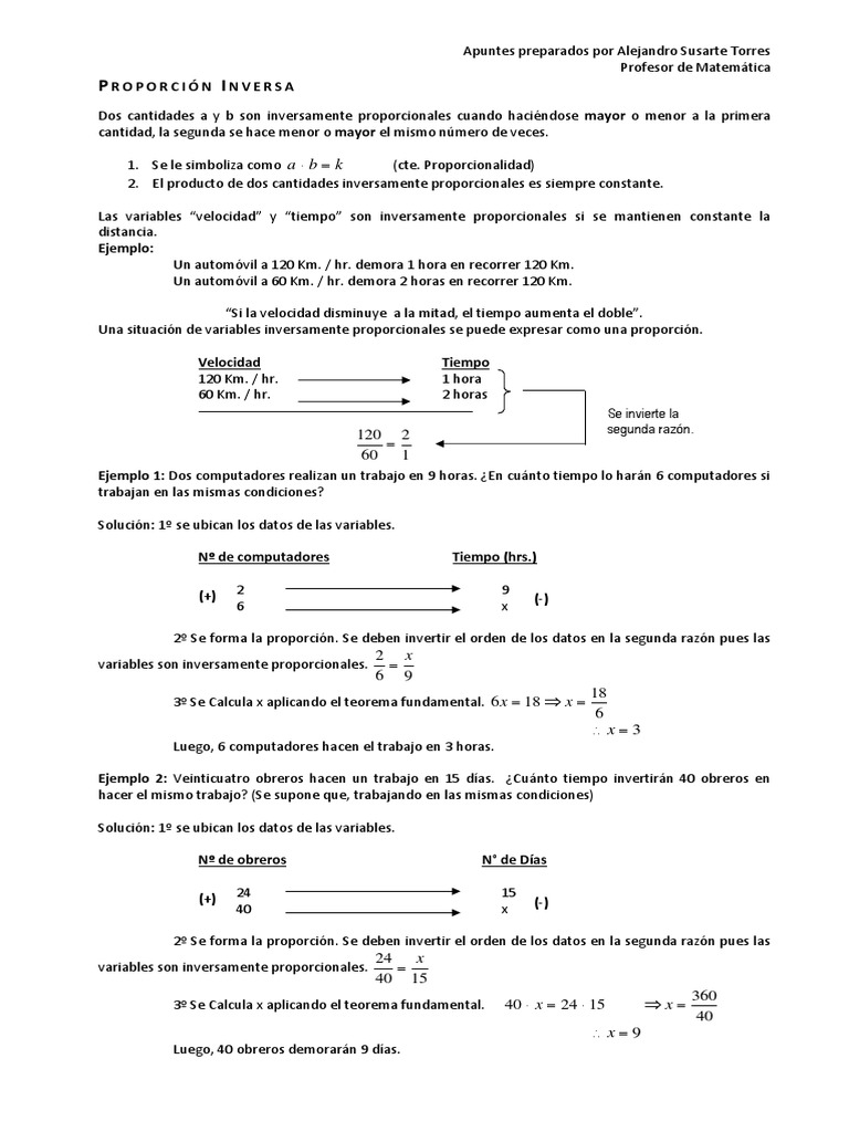 Proporcion Inversa | PDF | Objetos matemáticos | Enseñanza de matemática