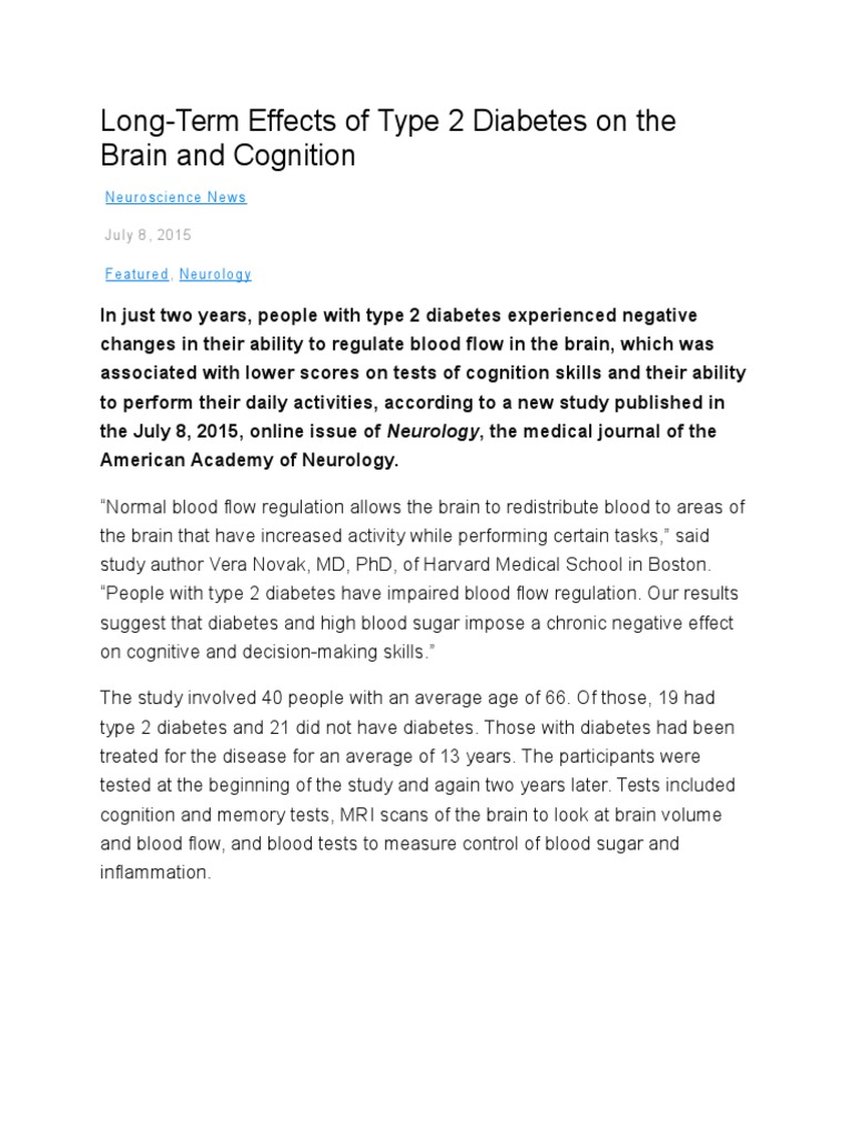 Long-Term Effects of Type 2 Diabetes On The Brain and Cognition | PDF ...