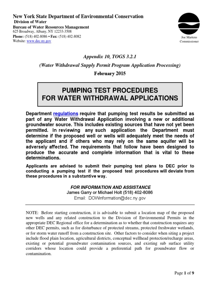 Pumping Test Procedures For Water Withdrawal Applications | PDF ...