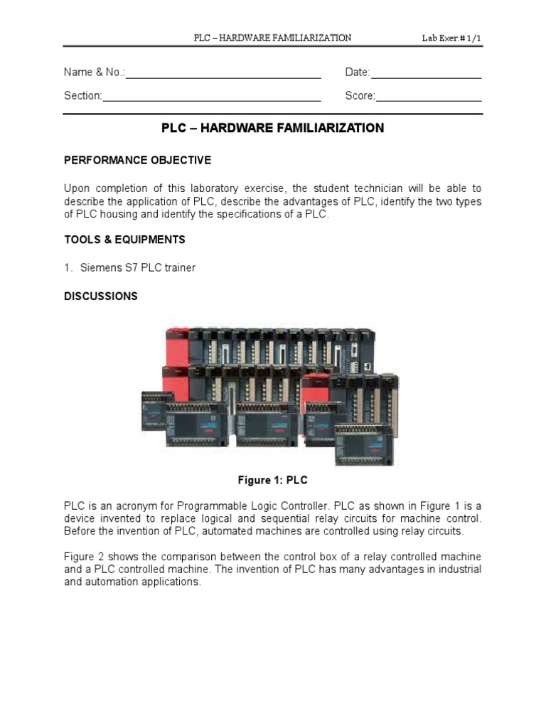 Lab 1: PLC Hardware Familiarization | PDF | Programmable Logic Controller | Computer Hardware