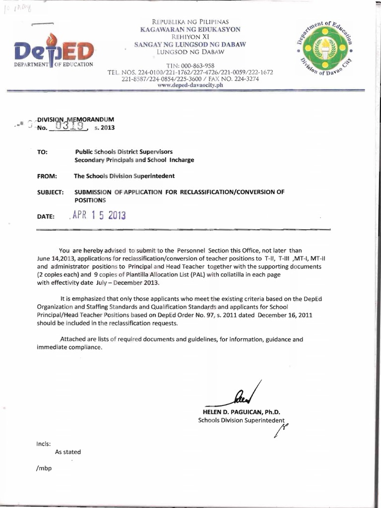 Teacher Position Reclassification Guidelines | PDF | Government | Schools