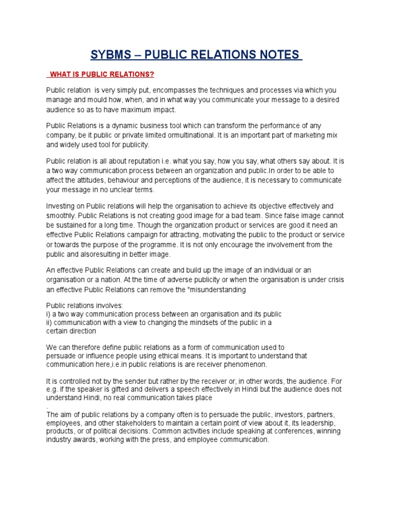 Sybms - Public Relations Notes | PDF | Public Relations | Reputation