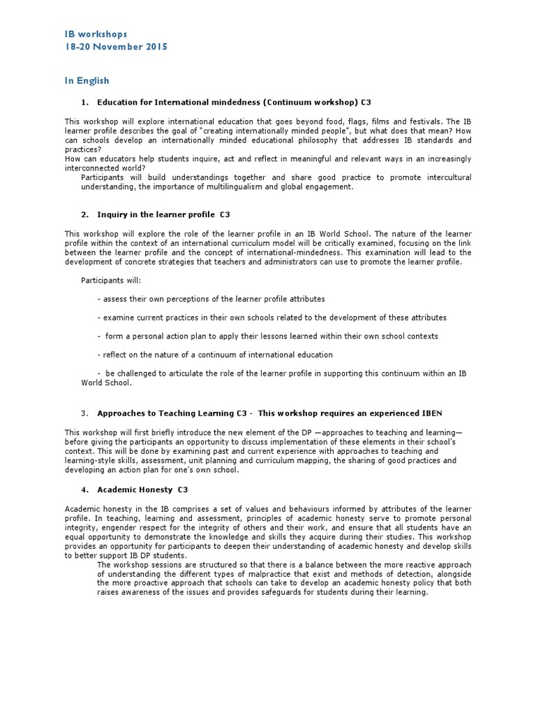 IB Workshops | PDF | Learning | Curriculum