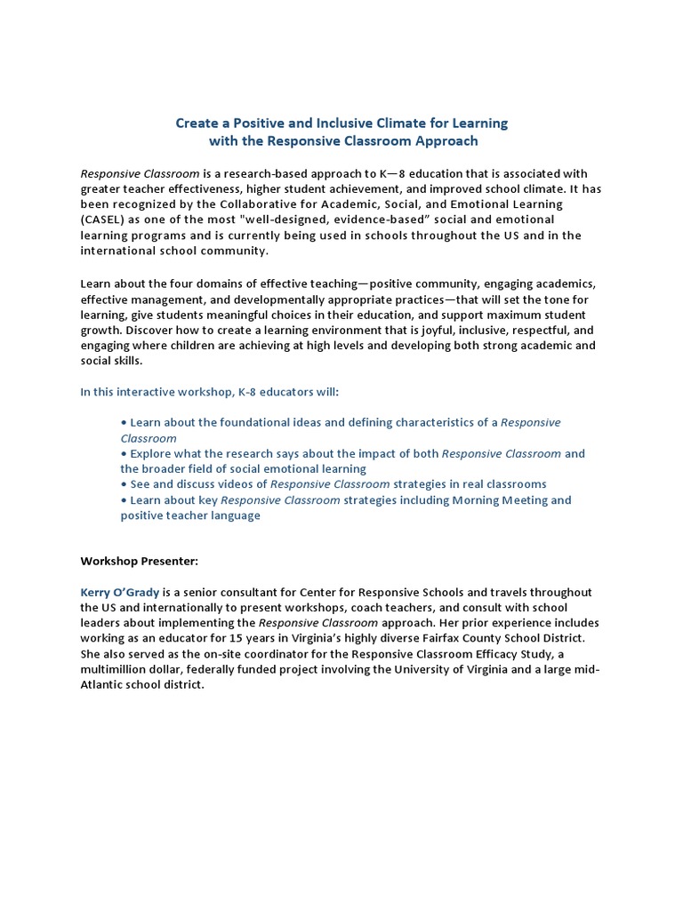Learning With The Responsive Classroom | PDF