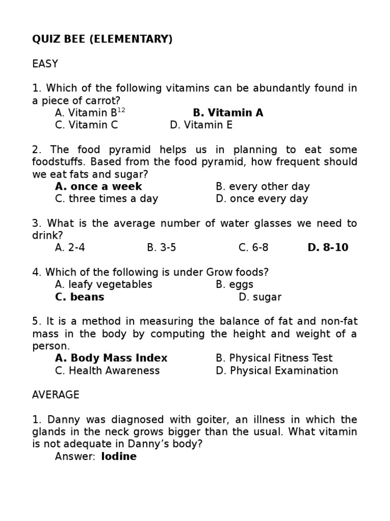 Quiz Bee | PDF | Foods | Vitamin