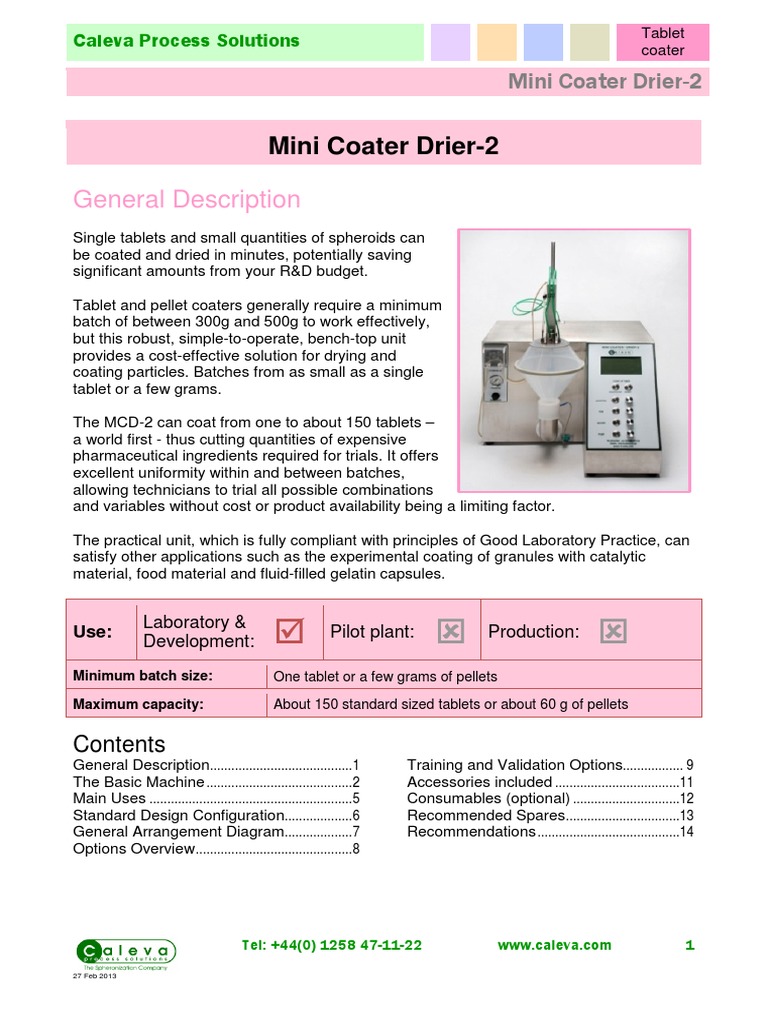 Mini Coater Drier Catalogue | PDF | Tablet (Pharmacy) | Pump