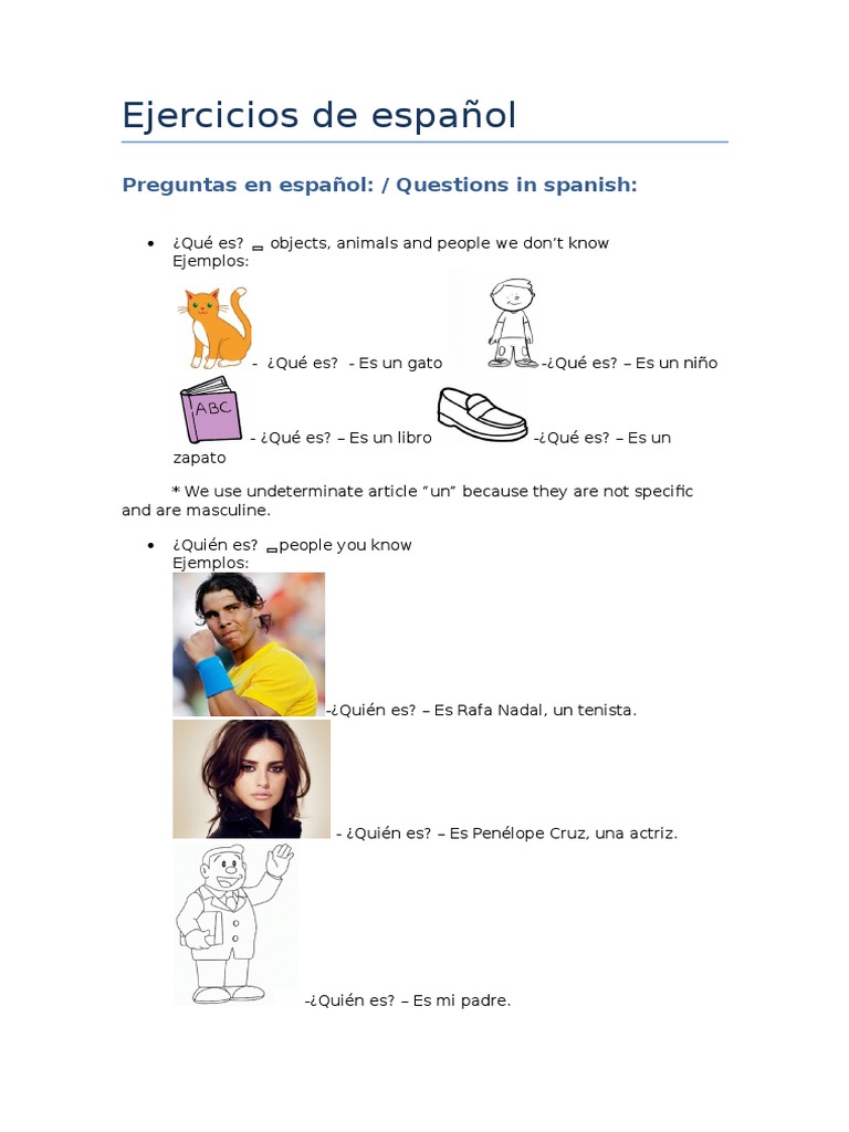 Ejercicios de Español A1 para Extranjeros | PDF | Género gramatical ...