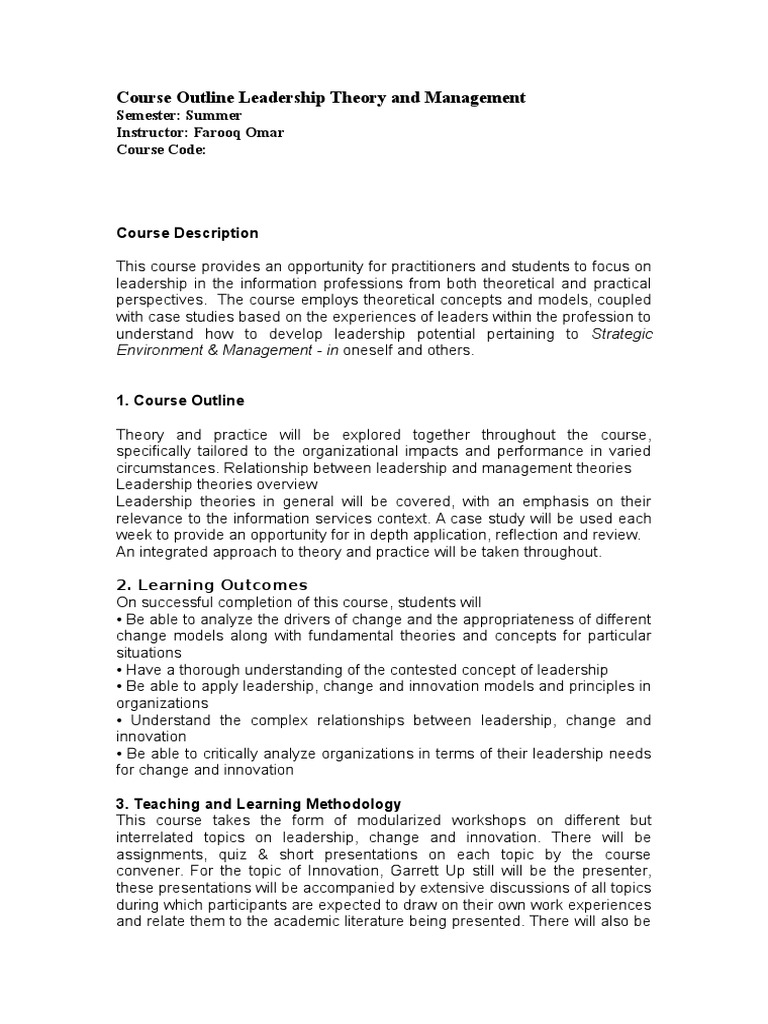 Leadership Course Outline-1 | PDF | Leadership | Mentorship