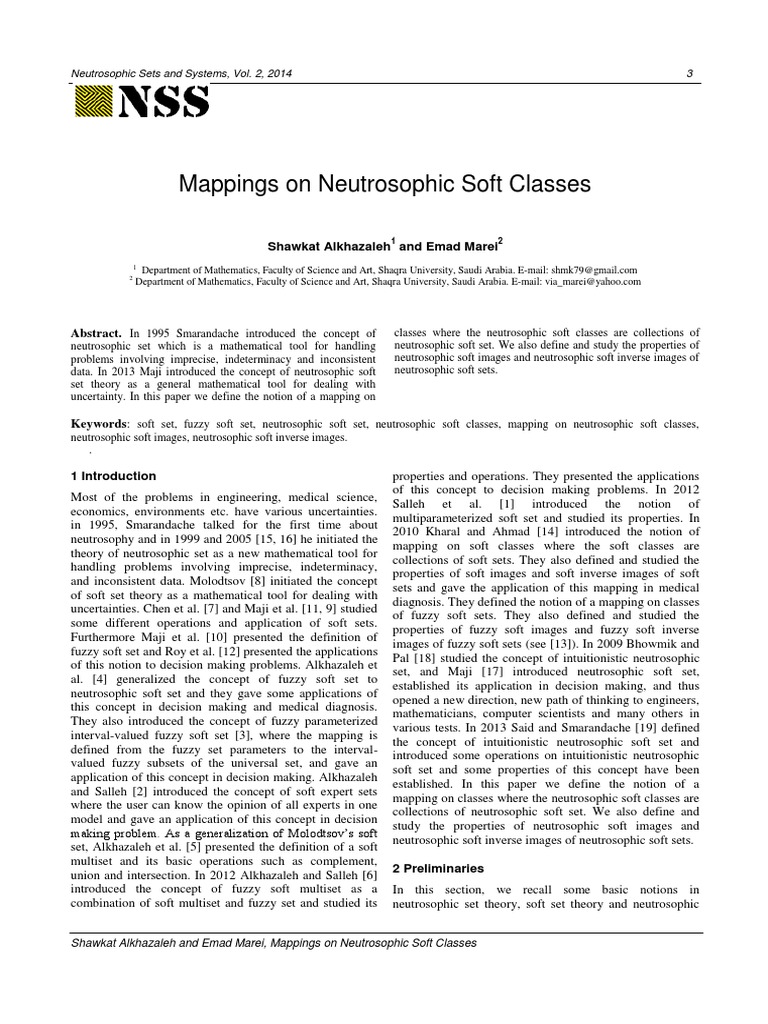 Mappings On Neutrosophic Soft Classes | PDF | Fuzzy Logic | Teaching ...
