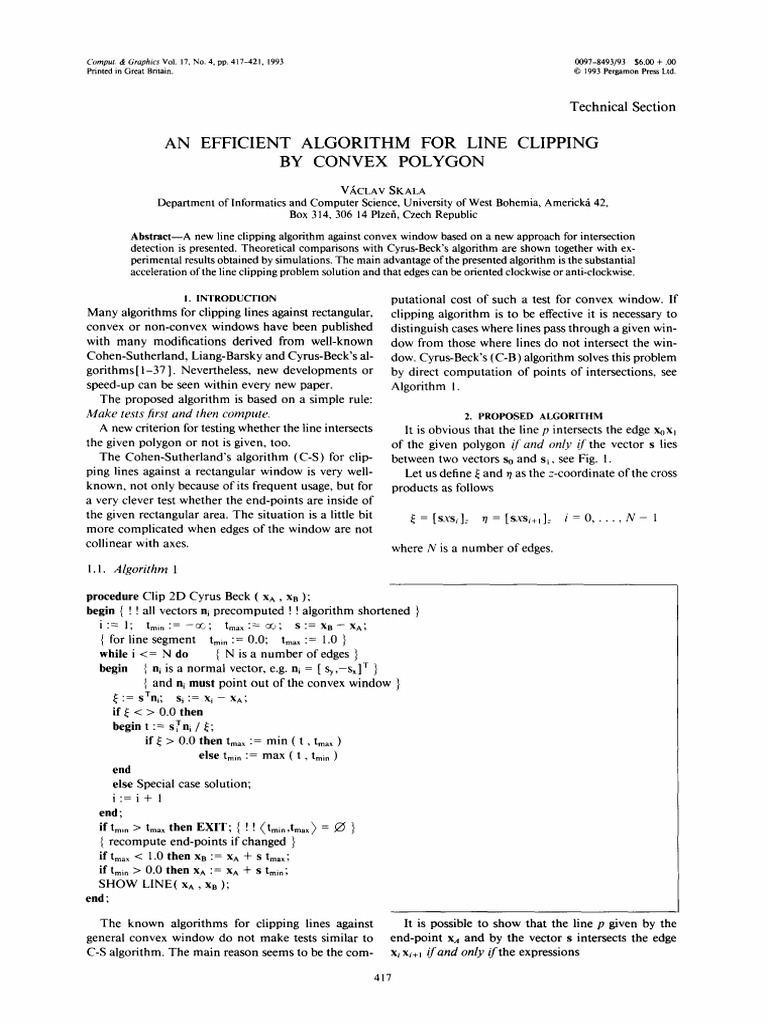 An Efficient A L G O R I T H M For Line Clipping by Convex Polygon | PDF | Algorithms | Convex Set