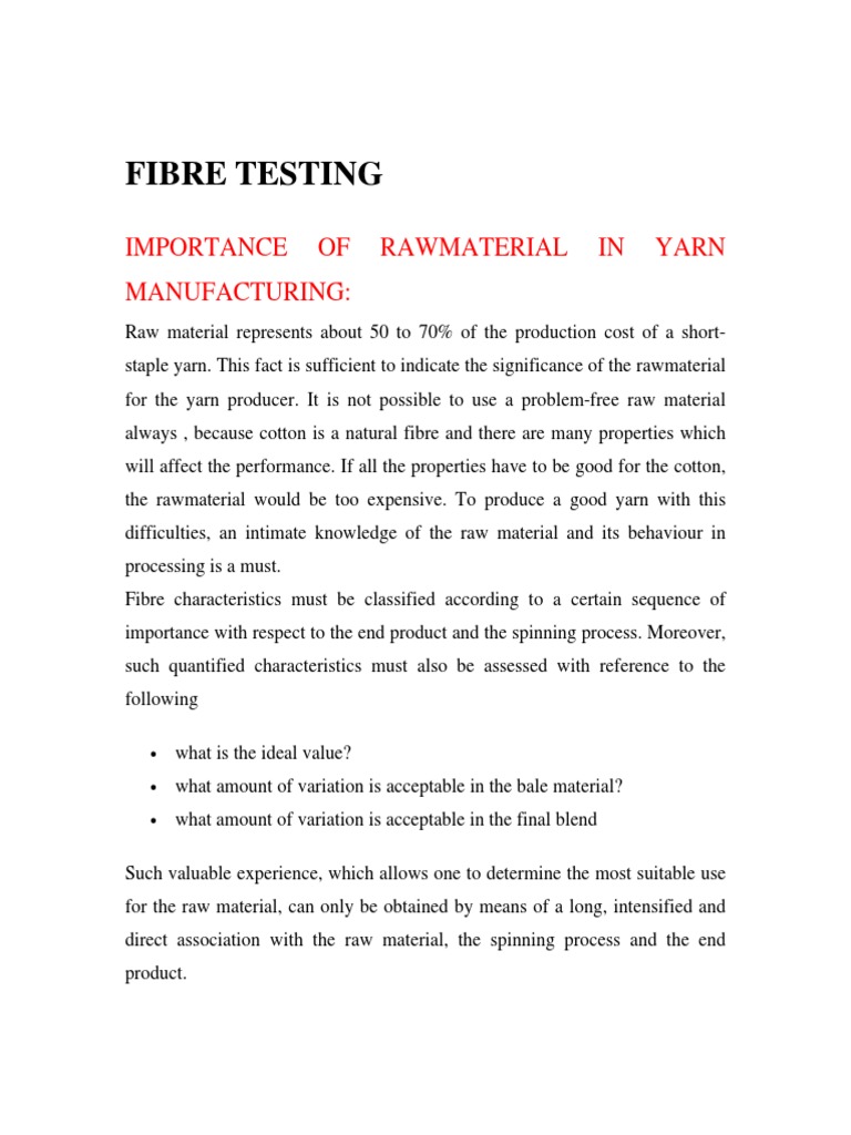 Fibre Testing PDF | PDF | Yarn | Spinning (Textiles)
