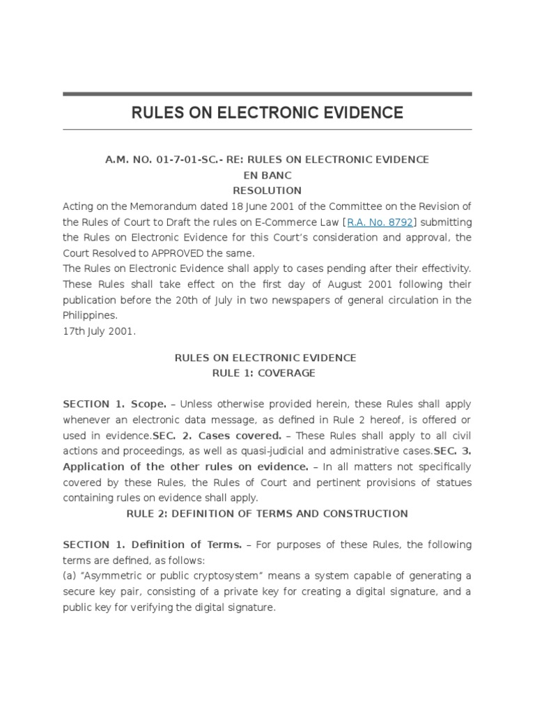 Rules On Electronic Evidence | PDF | Public Key Cryptography | Computing