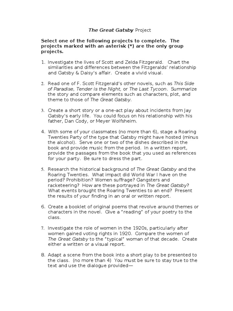 The Great Gatsby Project | PDF | The Great Gatsby