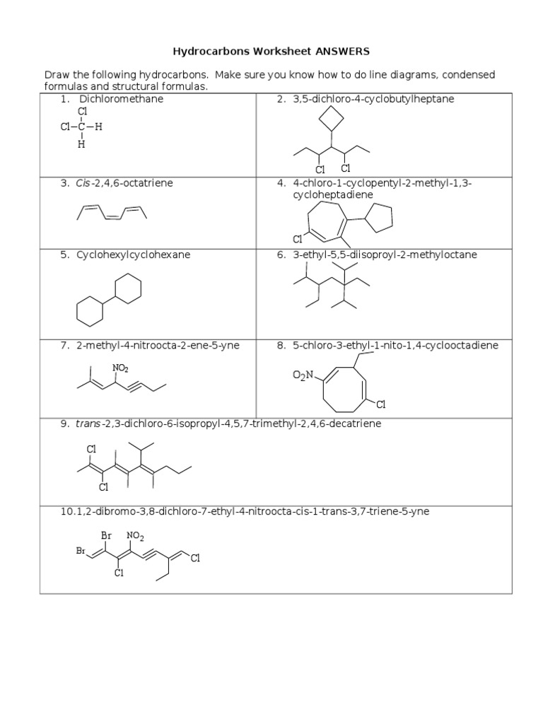 Hydrocarbons Worksheet Answers | PDF